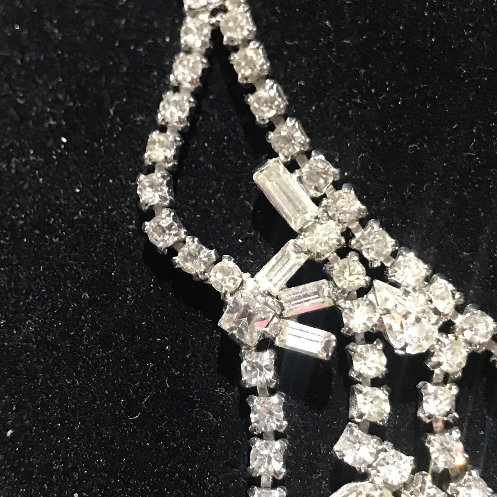 Vintage Art Deco Signed BELLE Silvertone & Clear Rhinestone Necklace 14 ...