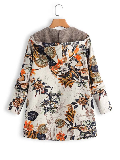 Women Winter Warm Floral Hooded Jacket Flower Print Coats Winter ...