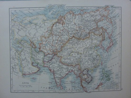 1914 Carte ~ Asie Inde Arabie Perse Chine Siam Sibérie Chine Tibet ...