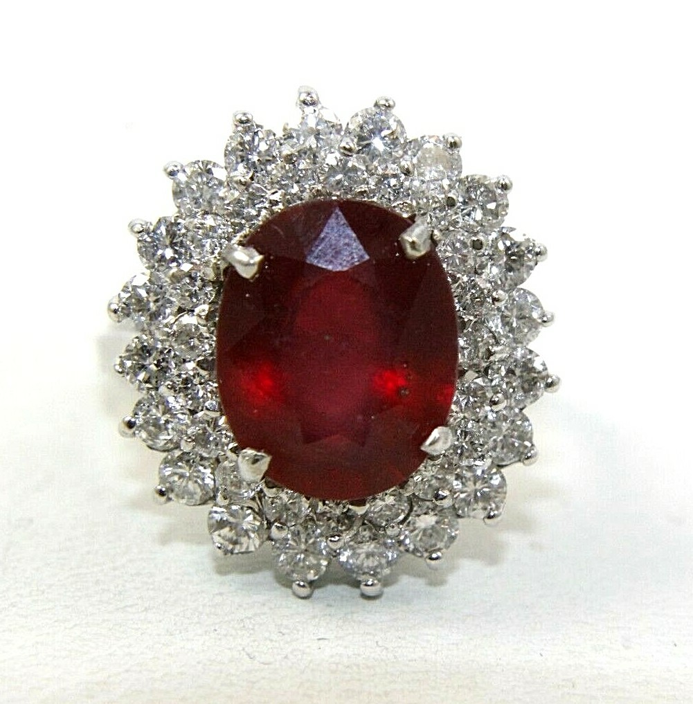 Natural Oval Red Ruby & Diamond Halo Solitaire Ring 14k White Gold 7.35Ct | eBay