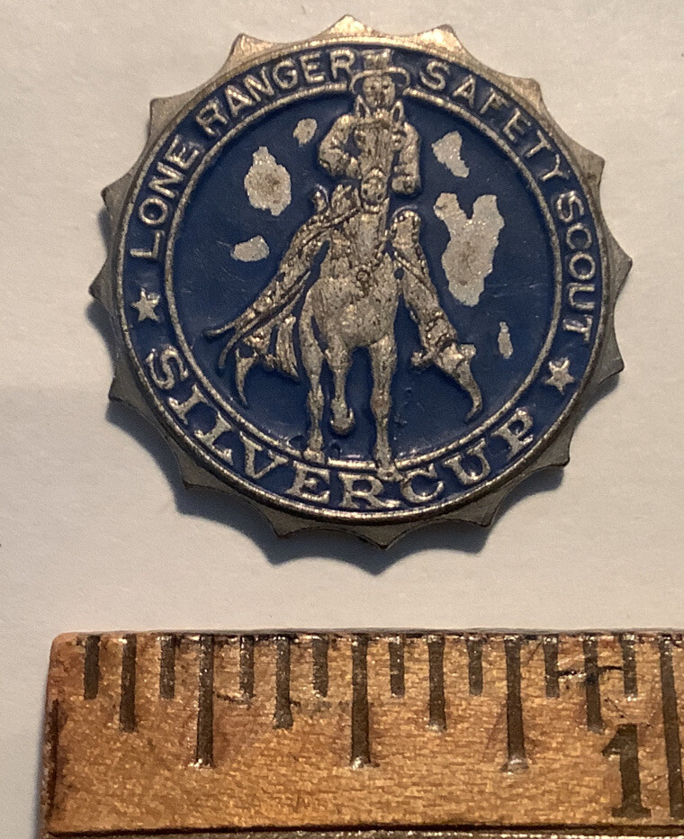 Lone Ranger PIN Vintage BLUE AND SILVER WORN Safety Scout Silvercup ...