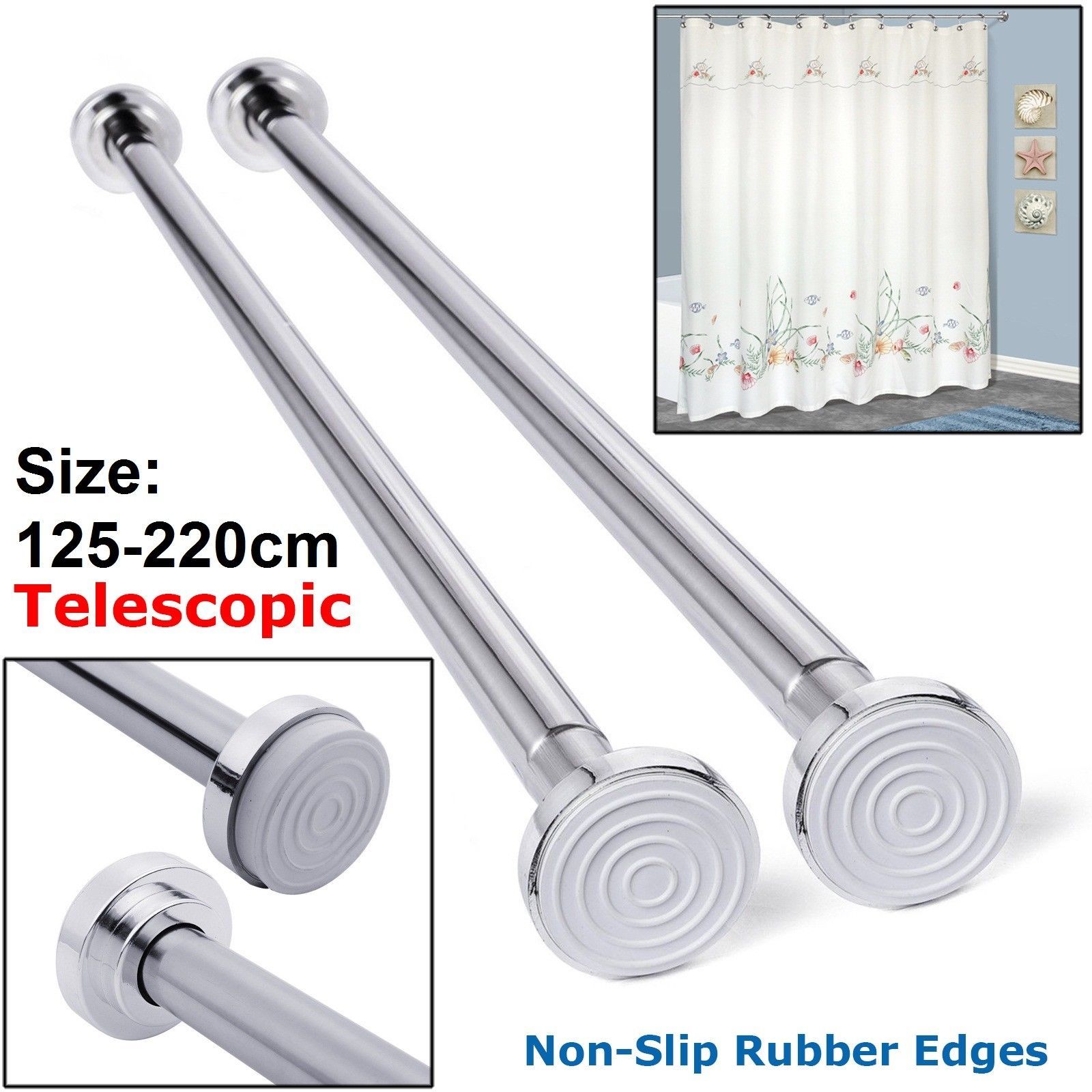Heavy Duty Extendable Telescopic Shower Curtain Pole Rail Rod Bath ...