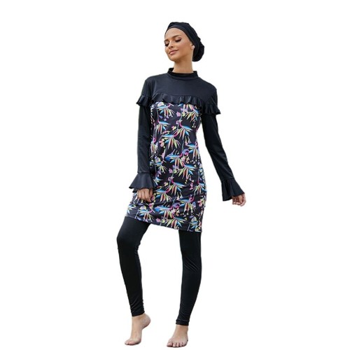 Women Muslim 3pcs for Burkini with Hijab Islamic Long Sleeve Ruffled ...
