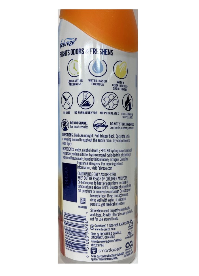 Febreze Air Freshener HAWAIIAN ALOHA Aerosol Spray Eliminate Odor On ...