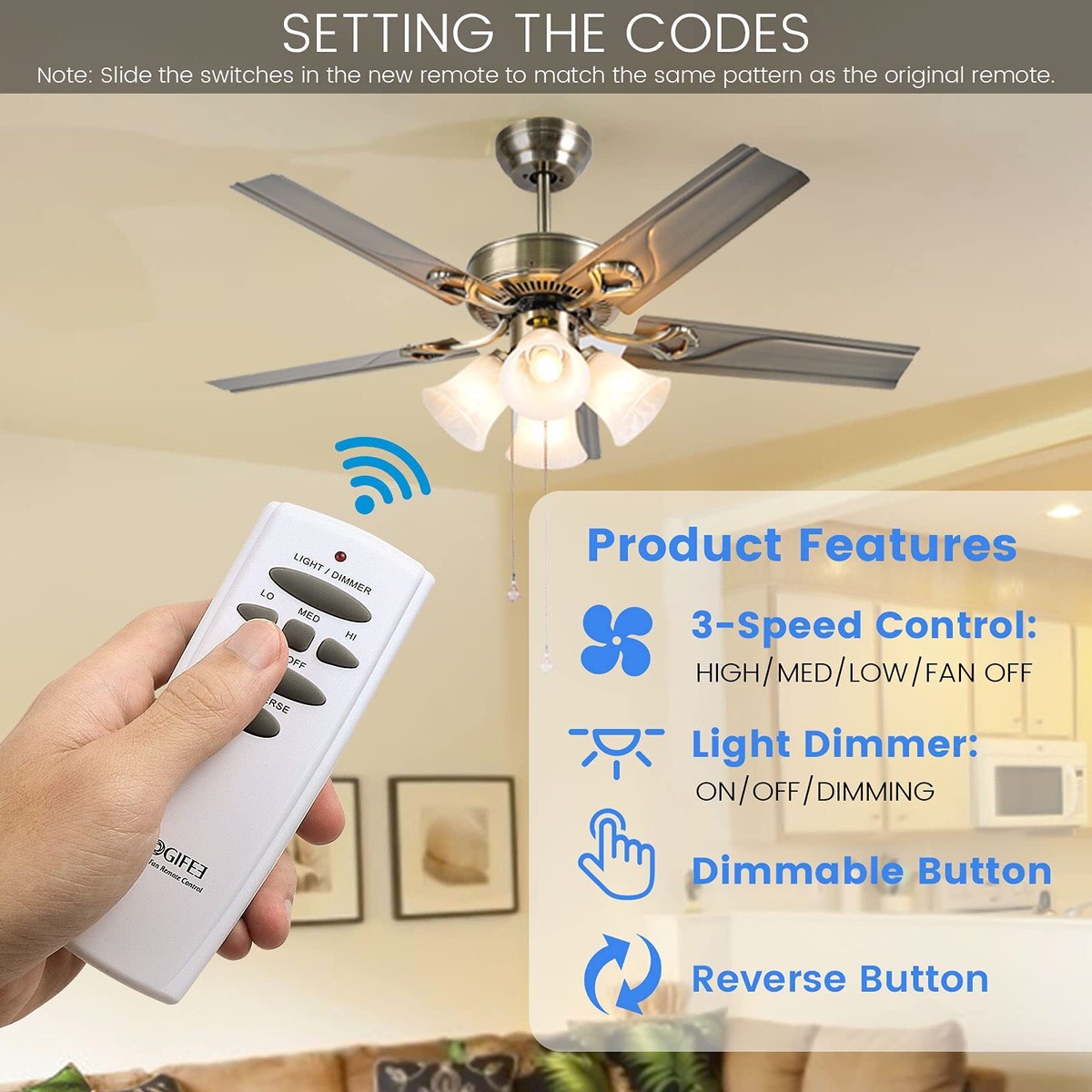 Eogifee Uc7083t Ceiling Fan Remote Control Replacement Of Hampton Bay