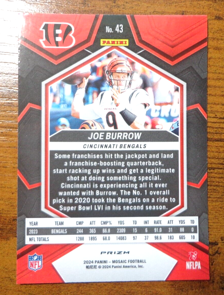 2024 Mosaic Joe Burrow #43 SILVER PRIZM BENGALS NICE CARD | eBay