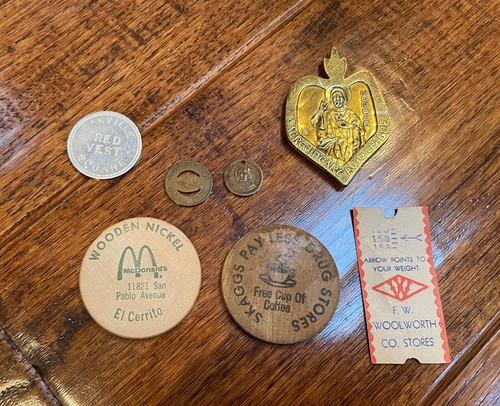 LOT of 6 Tokens - World's Fair 1893 - Transit 1961 - McDonalds Wooden ...