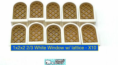 Lego White Window 1x2x2 2/3 Rounded Top with Gold Lattice Diamond Pane ...