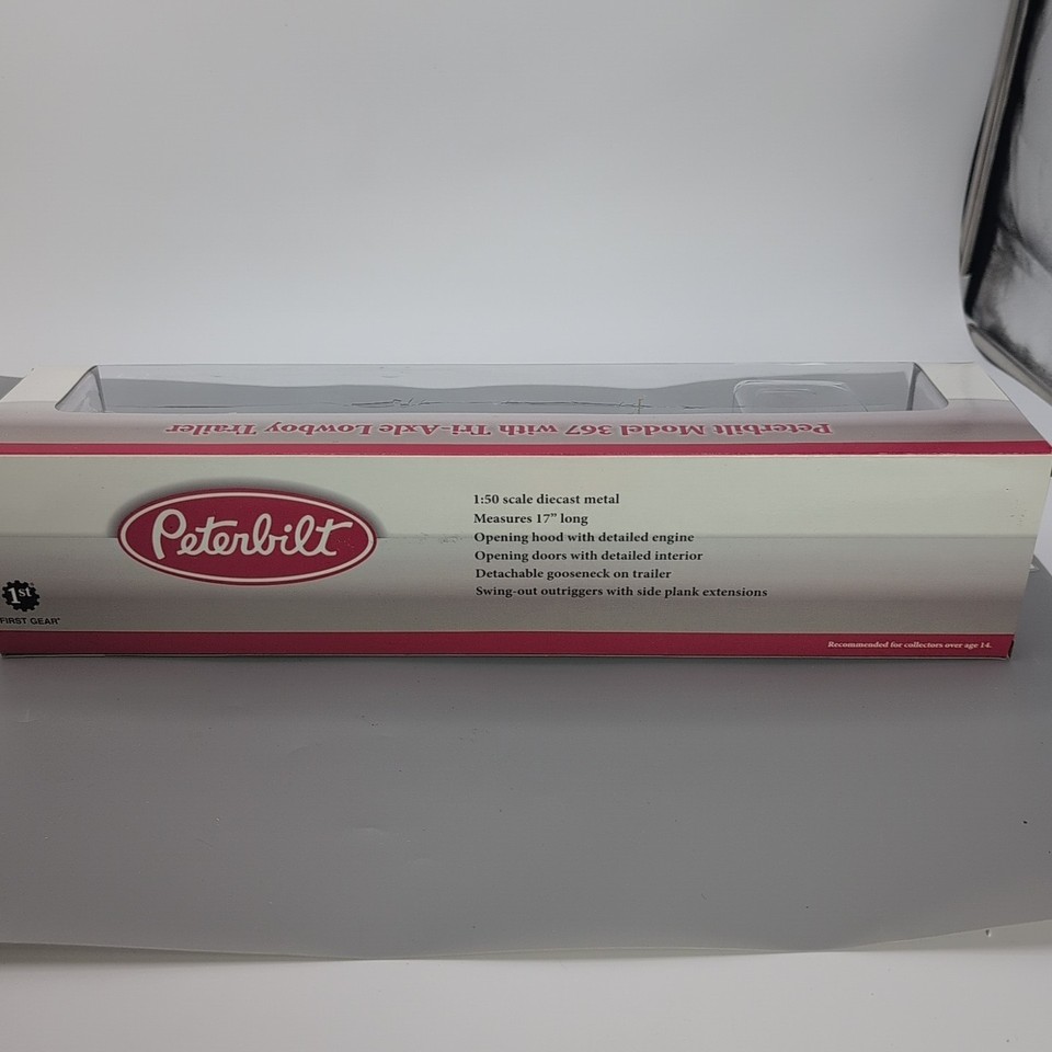 First Gear 59-3196 Red Peterbilt 367 Tri-Axle Lowboy Trailer 1/50 Case ...