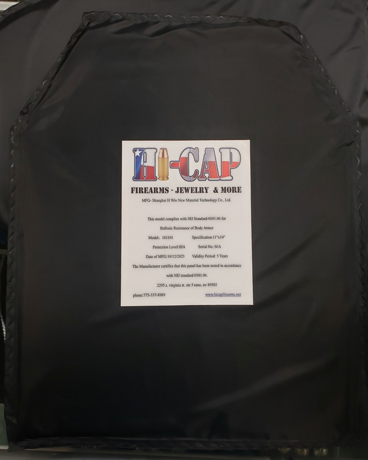 HI-CAP FIREARMS 11”x14” LEVEL IIIA 3A SOFT BALLISTIC PLATE SAPI CUT ...