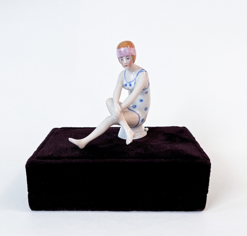 VTG Lady Bathing Beauty Pin Cushion Figurine Half Doll Porcelain Old ...
