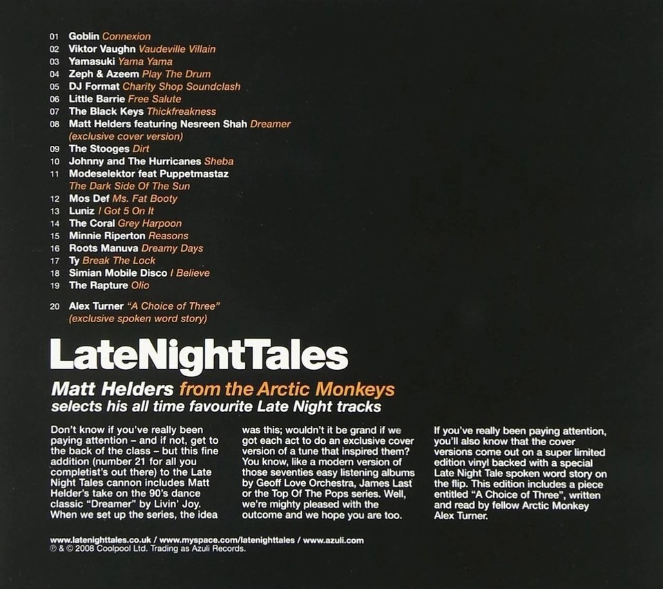 CD: Arctic Monkeys / Matt Helders - Late Night Tales (CD 2008) NRW ...