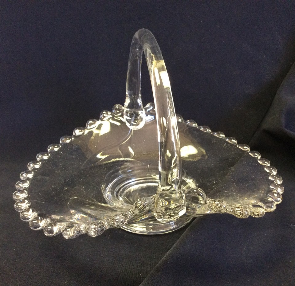IMPERIAL GLASS CANDLEWICK CLEAR CRYSTAL HANDLED BASKET CANDY DISH | eBay