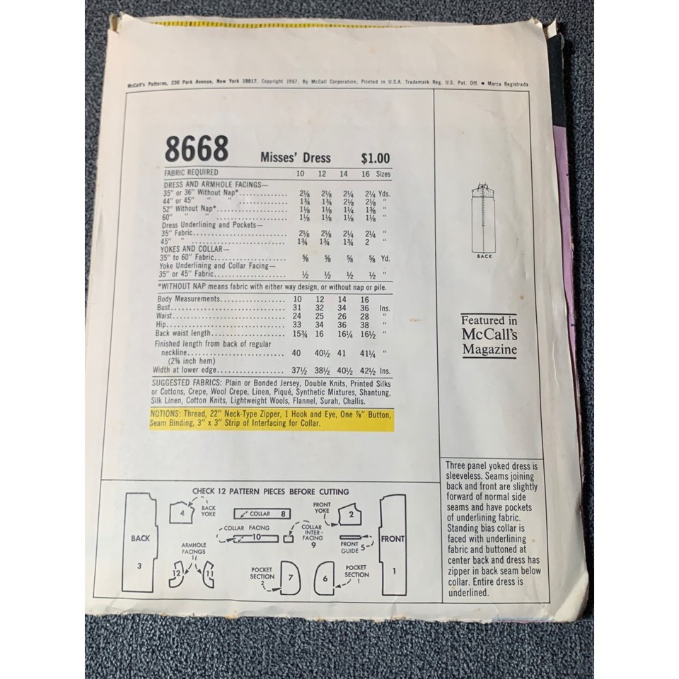 McCalls 8668 Misses Dress Pattern Chic Color Block Design Size 16 | eBay