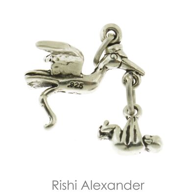 925 Sterling Silver Stork with a Baby Charm Made in USA | eBay