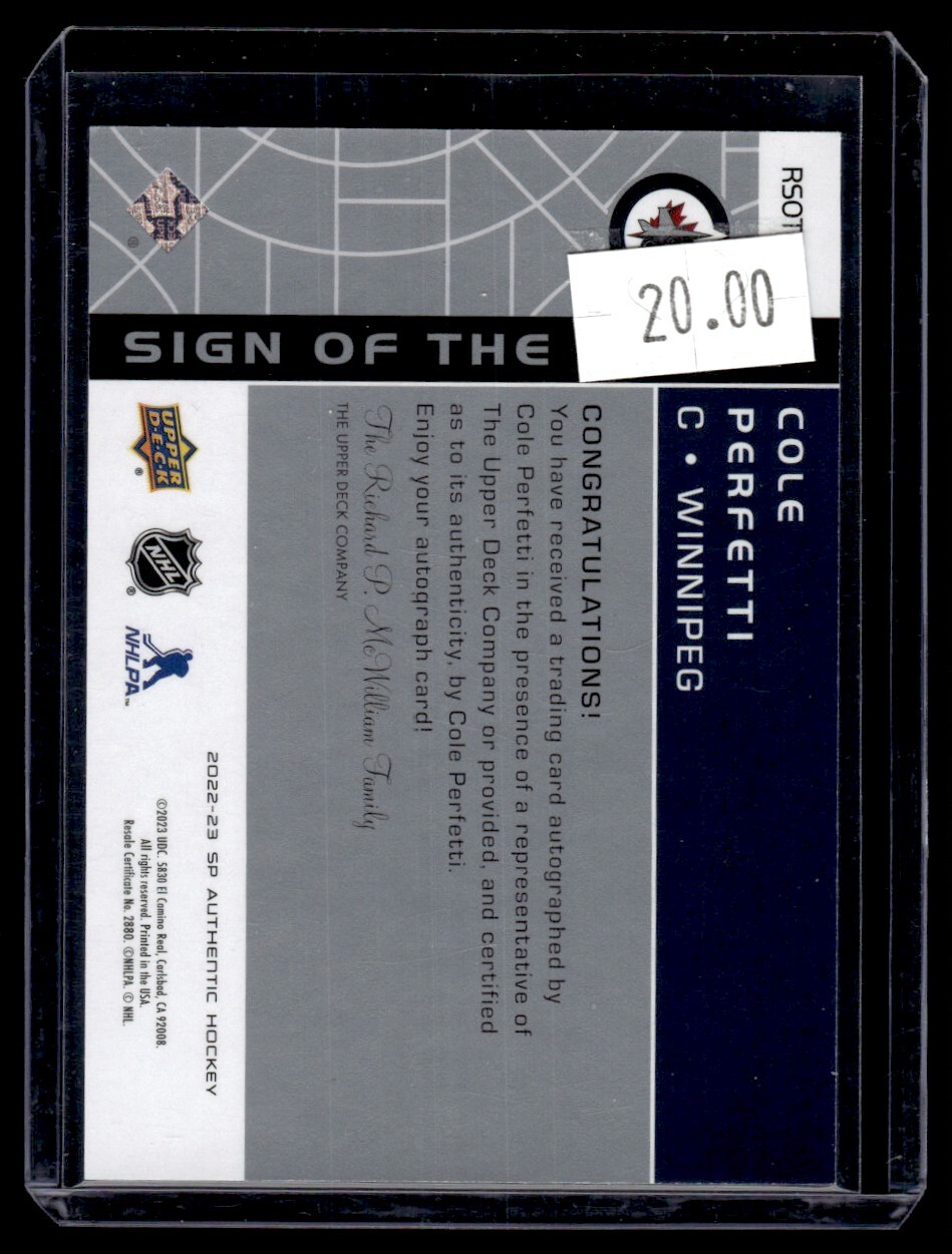 2022-23 SP Authentic Retro SP Authentic Sign of the Times Cole Perfetti ...
