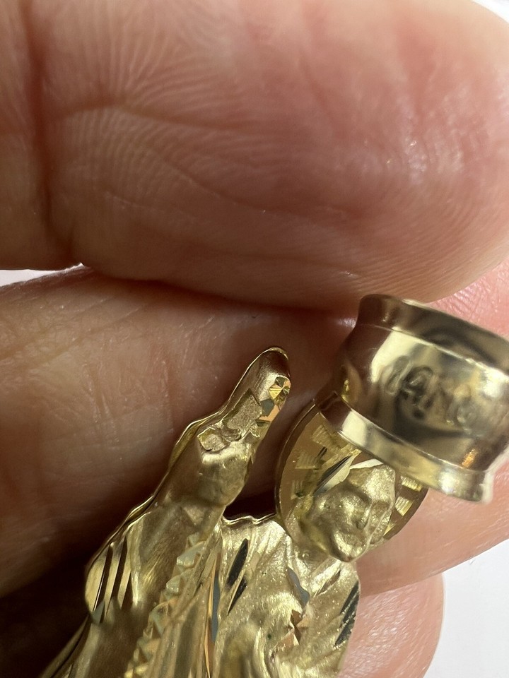 GOLd CROSS St Saint Jude San Juda pendant 14k diamond cut necklace 2.20 ...