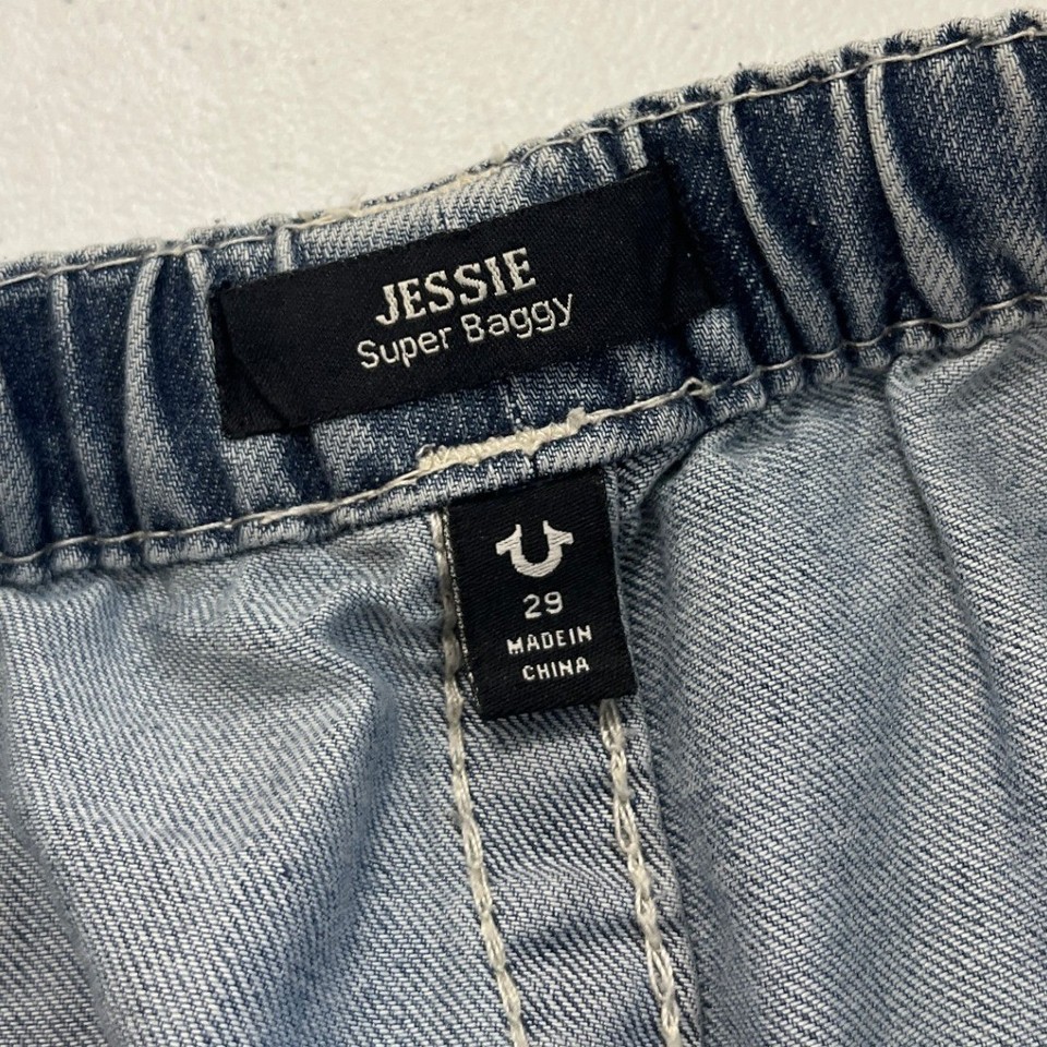 True Religion Jessie Super Baggy Wide Leg Cargo Jeans Blue Wash Size 29 ...