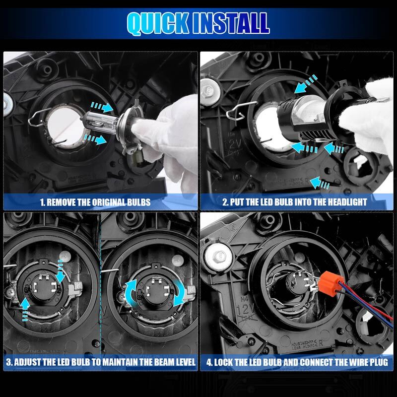 H4 Mini Bi-LED Projector Lens LED Headlight Bulbs Hi-Low Beam Retrofit ...