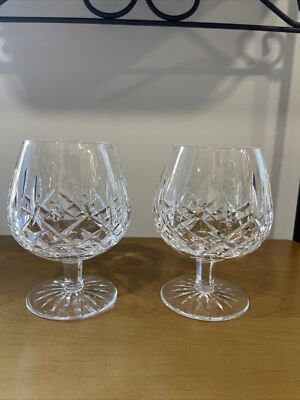 A Pair of Waterford Lismore Diamond Brandy Glasses Crystal Stemware 16 ...