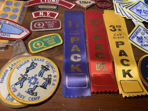 Vintage Lot of Cub Scout Patches, Ribbons, Denner Shoulder Cords ...