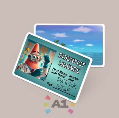 Patrick Star Scientist Parody License Printed PVC Custom Card Fun Gag ...