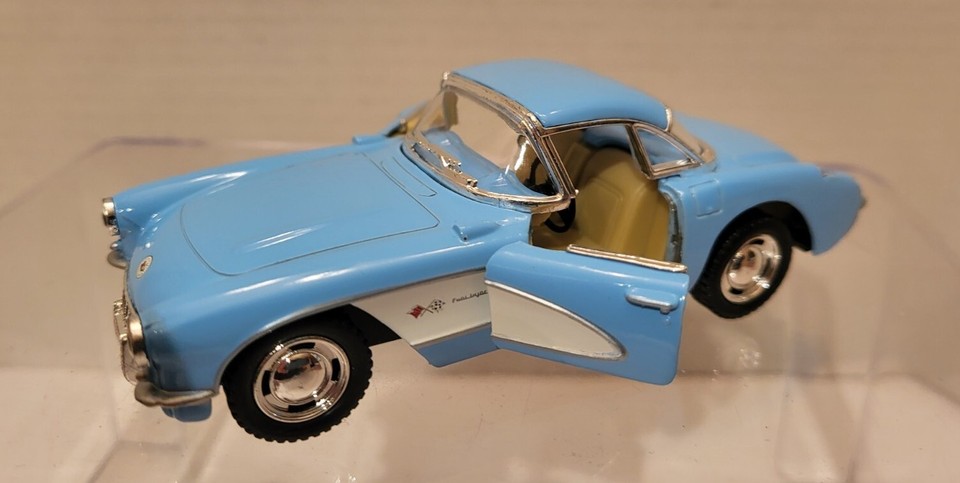 Kinsmart 1957 Chevrolet Corvette Chevy Toy Car 1:34 Lt Blue Pull Back ...