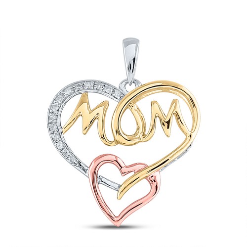 Tri-Tone Sterling Silver Womens Round Diamond Mom Heart Pendant 1/20 ...