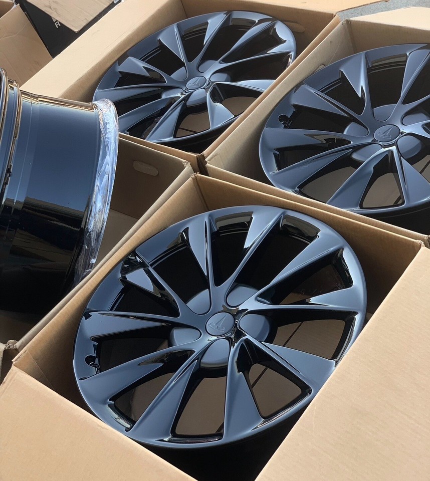 21" TESLA MODEL S GLOSS BLACK TWIN TURBINE P100D 100D WHEELS RIMS ...