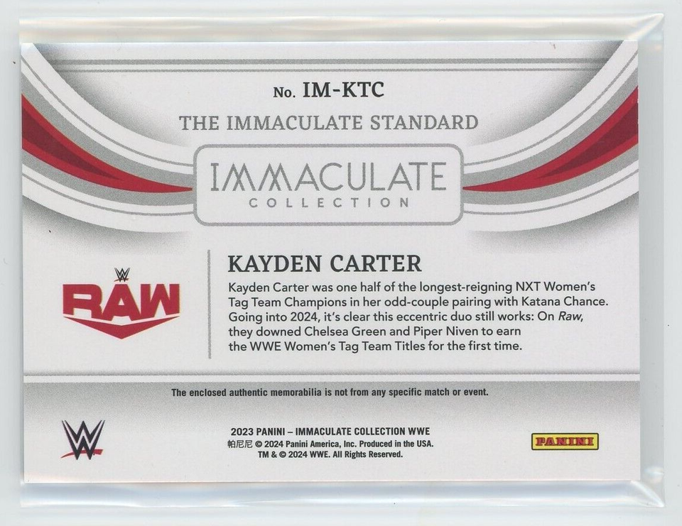 Kayden Carter 2023 Immaculate WWE The Immaculate Standard Patch 6/99 ...
