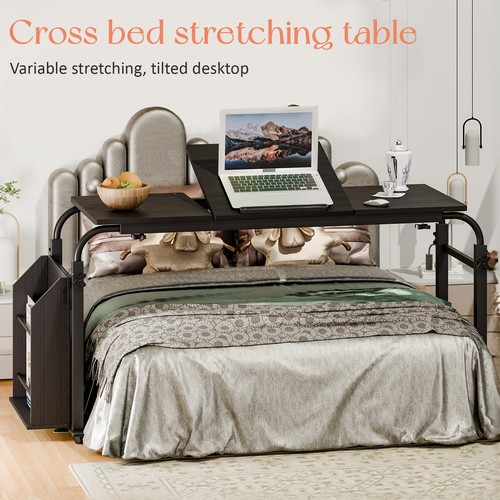 40cm Wide Overbed Table, Adjustable Tilt & Height, 360° Wheels, Side ...