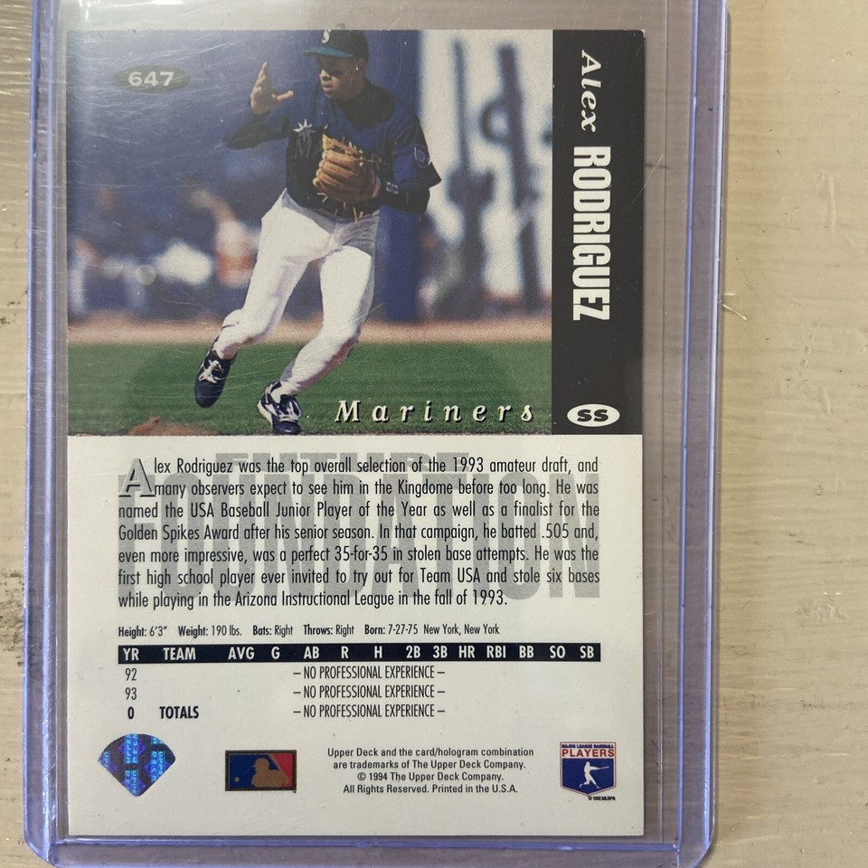 🔥 1994 Collector’s Choice Alex Rodriguez Rookie Card RC Upper Deck #647 ...