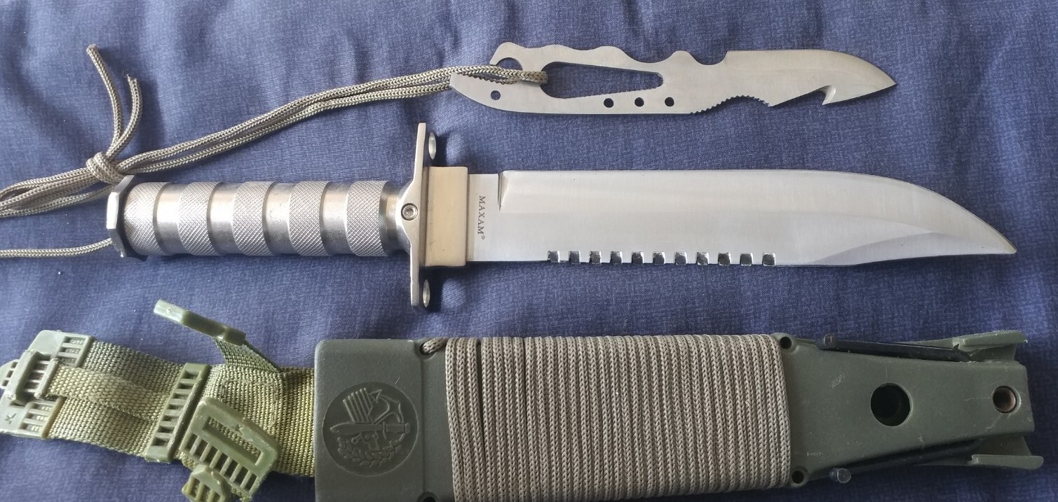 Vintage Maxam Steel Bowie Knife Survival Kit Hunting Backpacking Fish ...