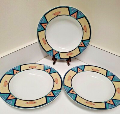 Christopher Stuart Montero Set of 3 Soup Bowls South Western Blue Green ...
