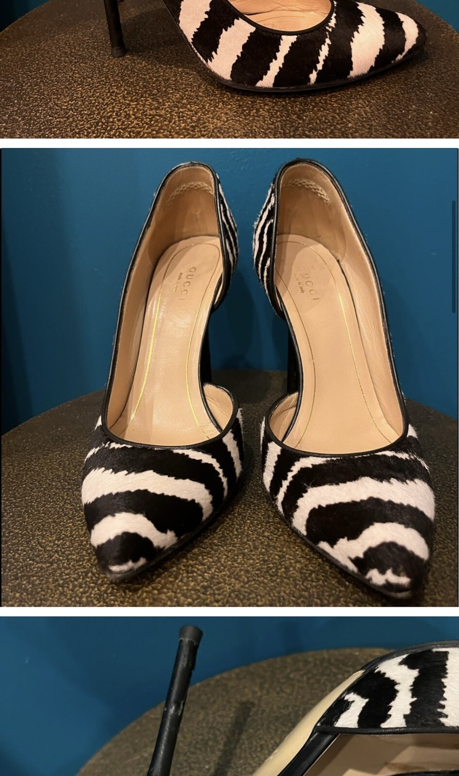 Gucci black-white ponyhair zebra print pump sz 36 - Gem