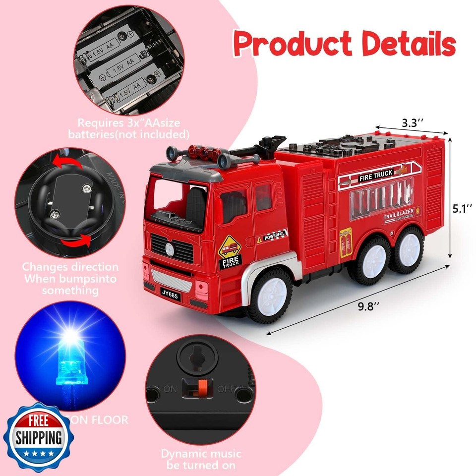 Fire Truck Toy With Music 4D LED Light Automatic Bump Light Up To | eBay