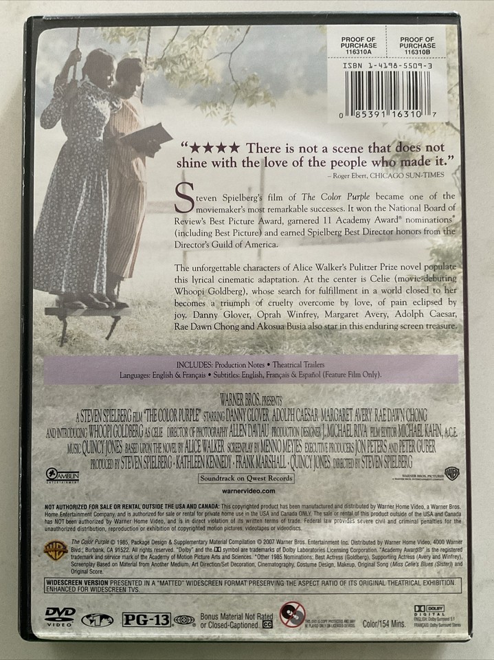 The Color Purple DVD A Great Steven Spielberg Classic Movie with Whoopi ...