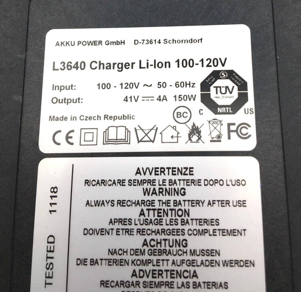 AKKU Power Battery Charger Li-ion 100-120V, L3640, New | eBay