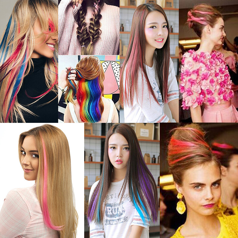 10 peices Highlight Clip In Colored Hair Extension Color Strip Straight ...