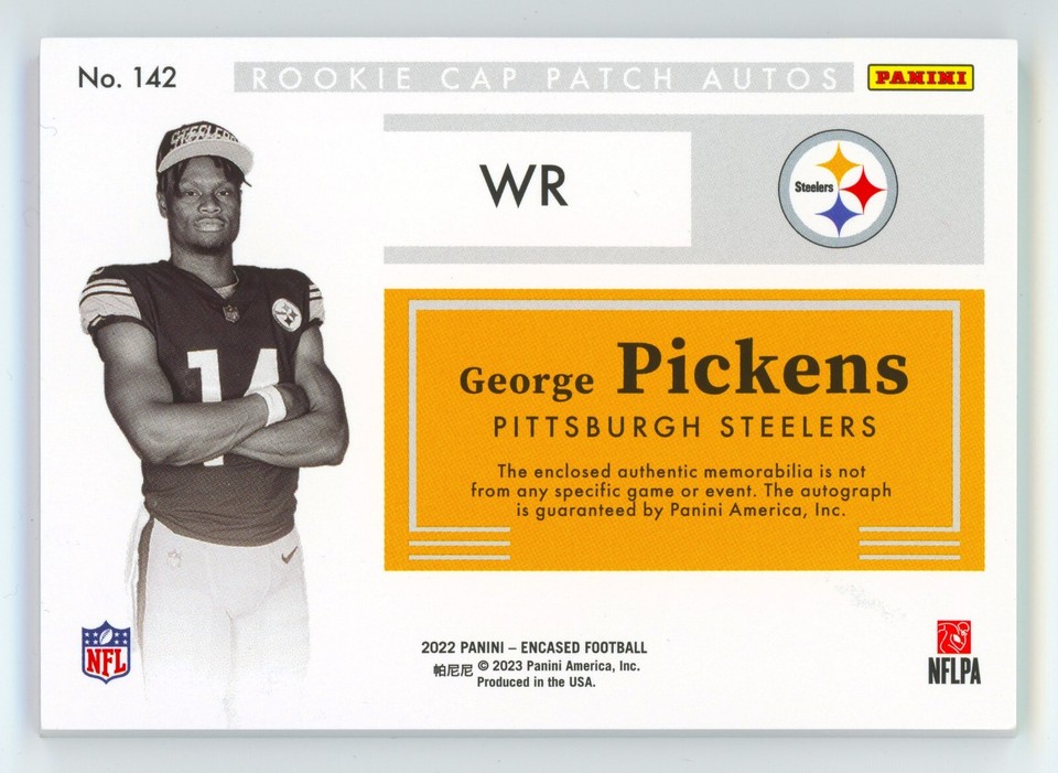2022 Encased Panini Football George Pickens RPA Rookie Cap Patch /25 ...
