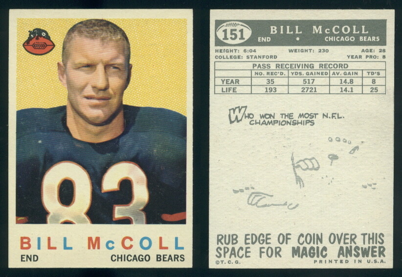 (63262) 1959 Topps FB 151 Bill McColl Chicago Bears-NM | eBay