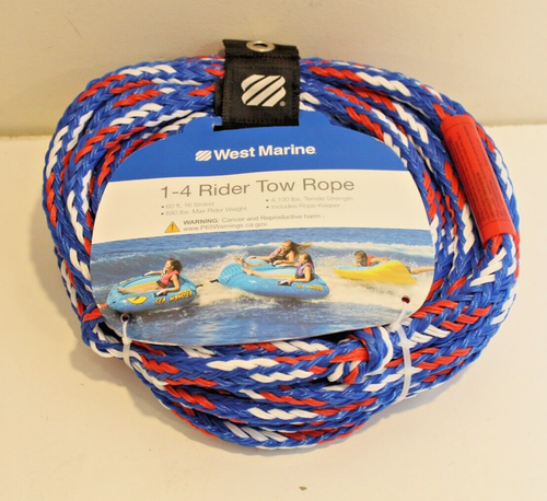 West Marine 1-4 Rider 60' Tube Tow Rope, Blue, Red, White 737826046515 ...