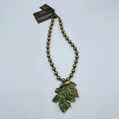Treska Forest Collection Green Bead Leave Necklace 16” | eBay