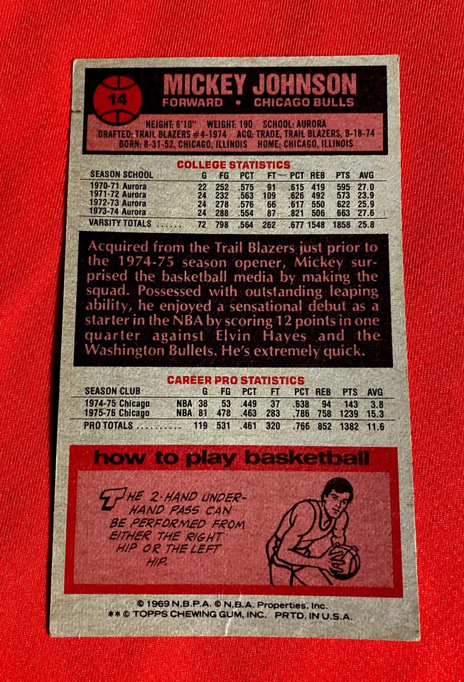 MICKEY JOHNSON CHICAGO BULLS *VINTAGE* 1976-77 TOPPS BASKETBALL ...