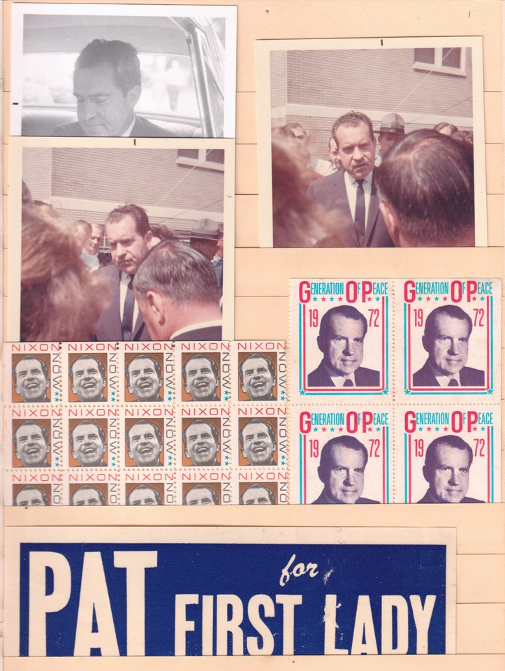 President NIXON 3 REAL PHOTOS, POSTER STAMPS, STAMP , PAT FIRST LADY ...