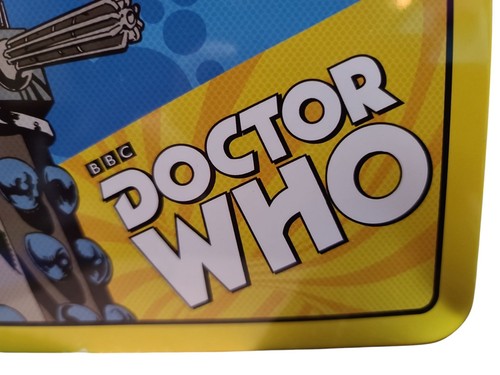 Doctor Who Metal Lunch Box Vintage Style Dalek Tardis BBC Yellow Blue ...
