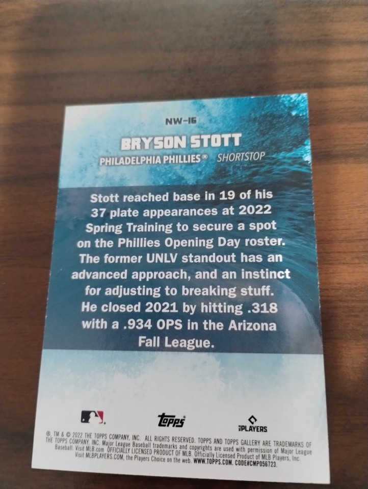 2022 Topps Gallery Bryson Stott RC Next Wave sp #NW-16 Philadelphia ...