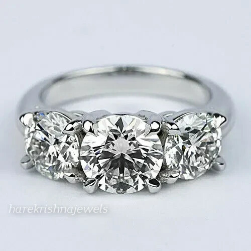Lab Created 3.10CT Round Cut Diamond 3-Stone Engagement Ring 14K White ...