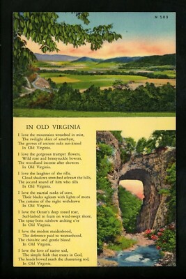 Poetry Poem Poet Postcard State Virginia VA In Old VA Asheville PC Co ...