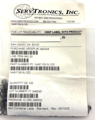 (24 PIECE LOT) NAS1130-3L10D, NAS Screw Thread Insert | eBay